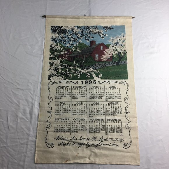 Accents | Vintage Cloth Calendar 1995 Wall Hanging Cloth Material Red ...